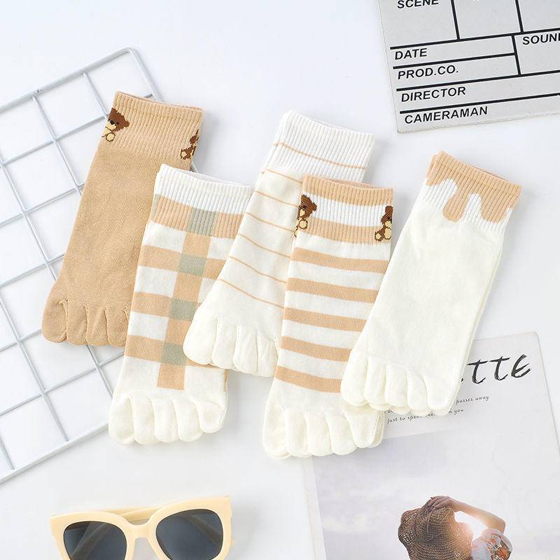 Five-Toed Socks Women Korean Girl Style Pure Cotton Solid Color Short ...