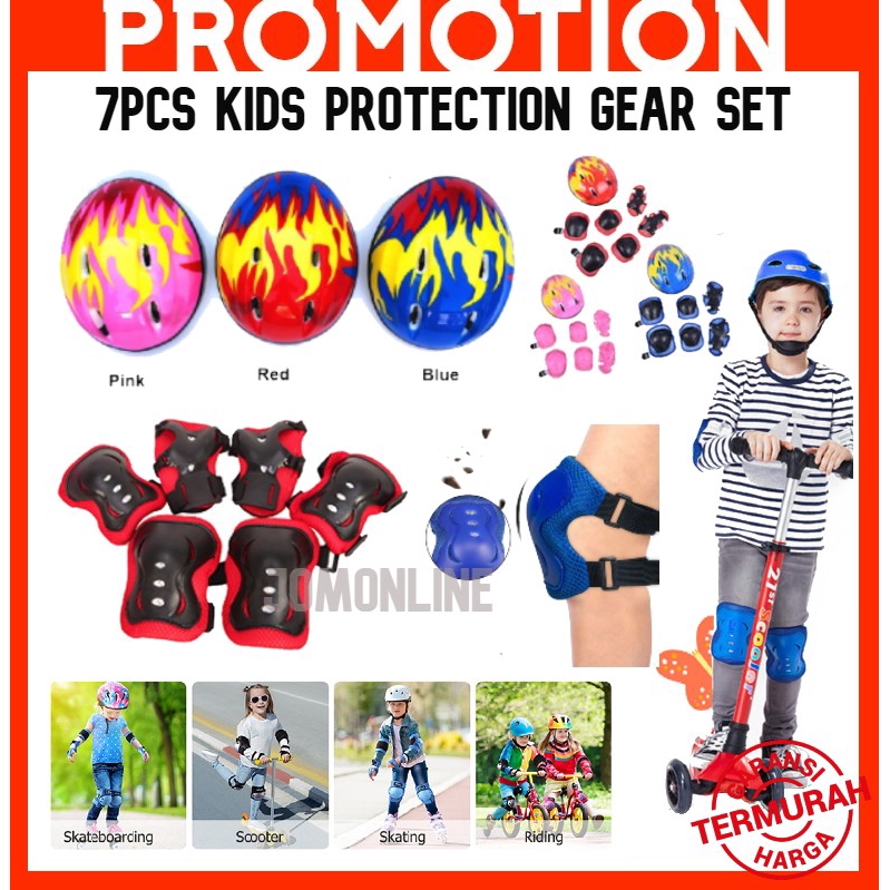 ~SHIP FROM KL~ 7pcs Kids Protective Gear Set Boy Girl Helmet Knee Elbow ...