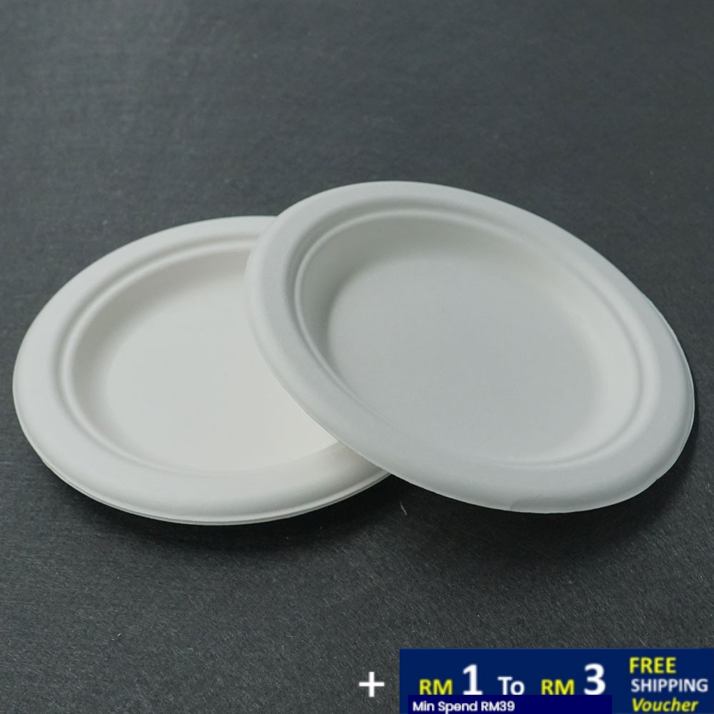 [50 pcs] Natural Bio Degradable Disposable Round Plate / Bio Pinggan ...