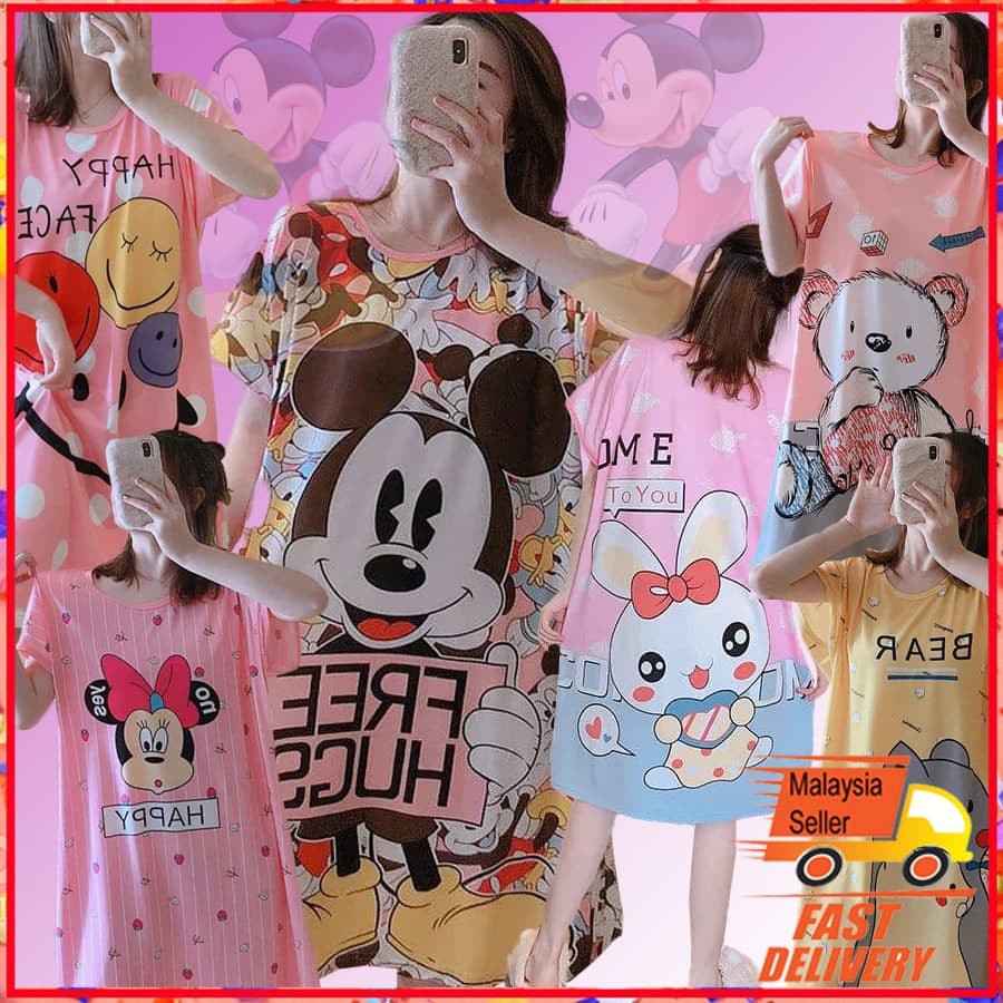 Baju Tidur Rumah Malam Plus Size Pajamas Cartoon Pyjamas Baju Tido Gaun ...