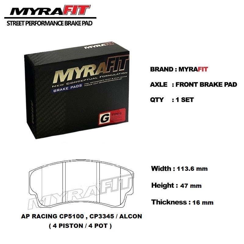 MYRAFIT PERFORMANCE RACING BRAKE PAD AP RACING CP5100 , CP3345 / ALCON ...