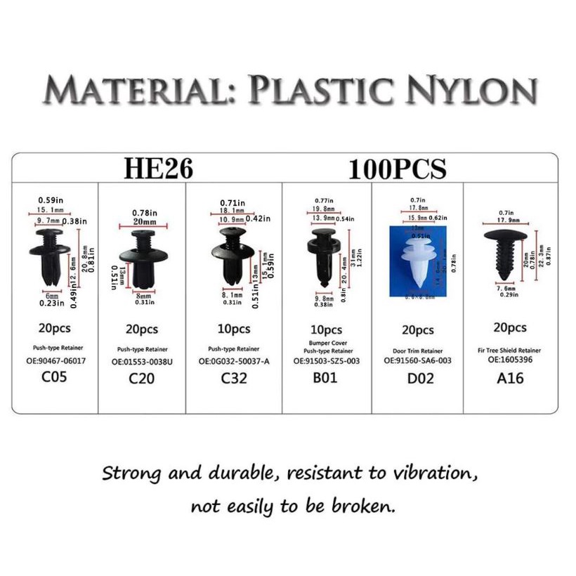 100pcs Car Clip Fastener Bumper Clips Rivet Door Panel Retainer Trim ...