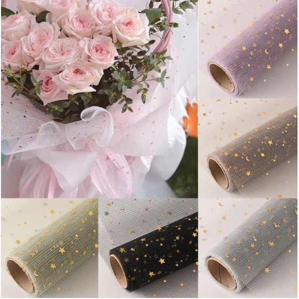 50cm x 1 Yard Star Moon Soft Lace Mesh Wrapping Paper Flower Bouquet ...