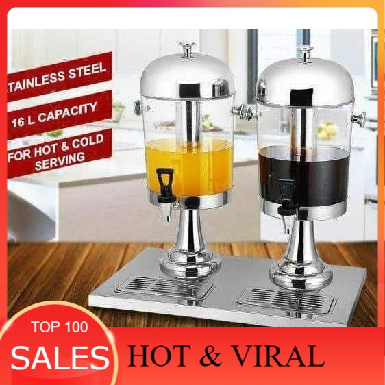 [READY STOK] 16L (8L x 2) Stainless Steel Double Bowl Juice Dispenser ...