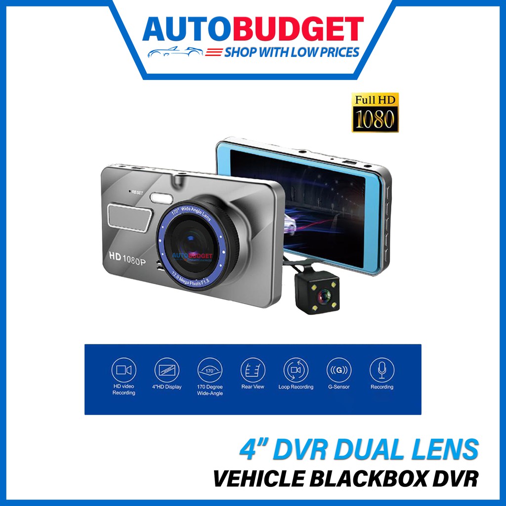 4'' HD Dual Lens Car DVR Dash Cam Front and Rear Mirror Camera Video ...
