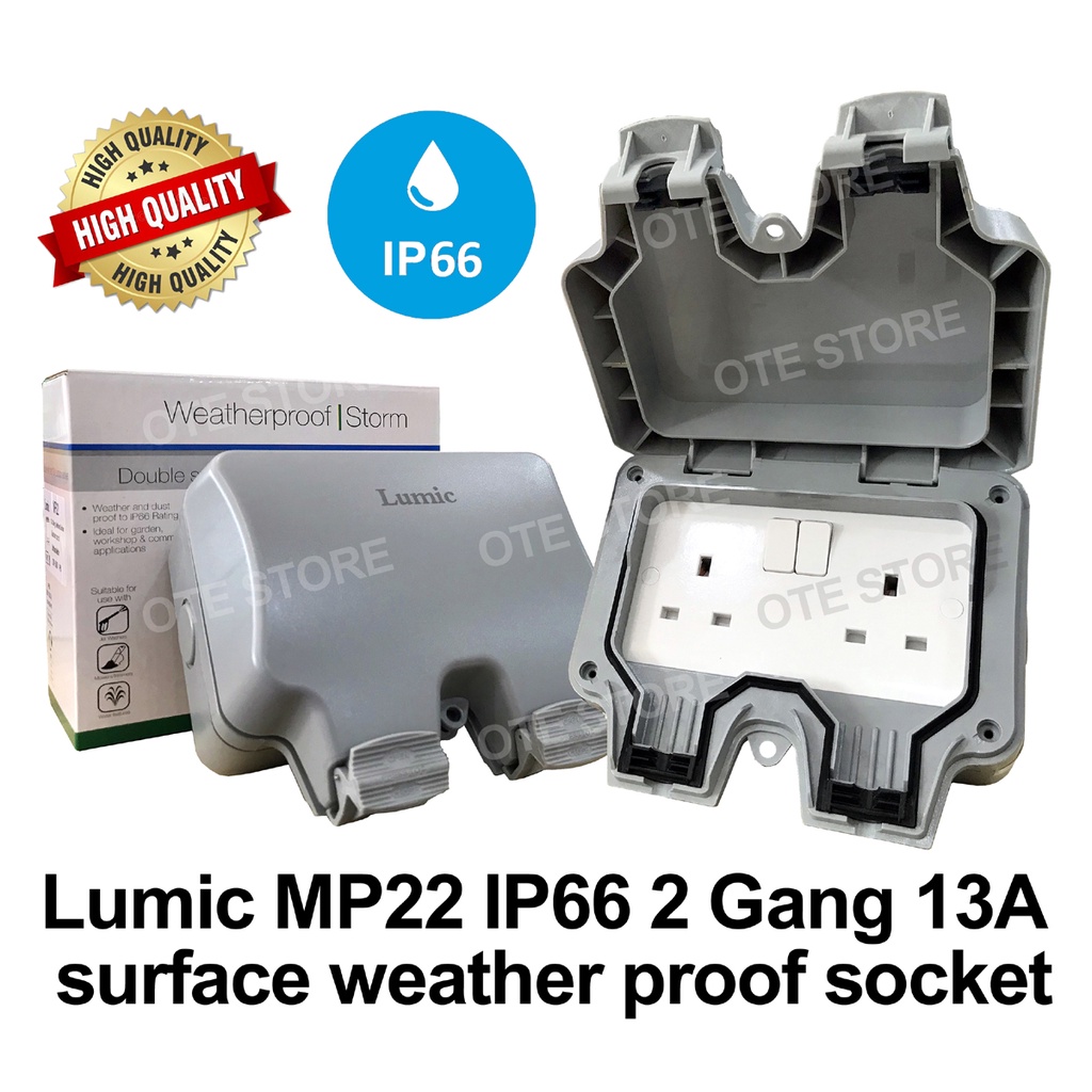 LUMIC MP22 IP66 2G 13A 250VAC surface weather proof switch socket | Shopee Malaysia