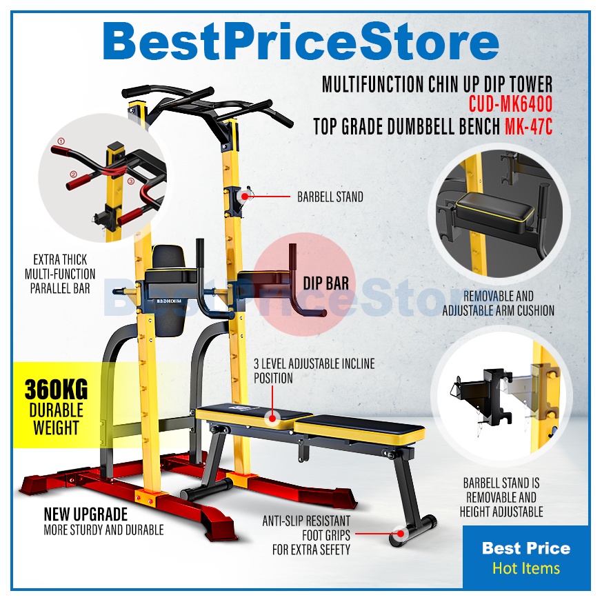 BPS Multifunction Chin Up Pull Dip Tower Workout Station with ...