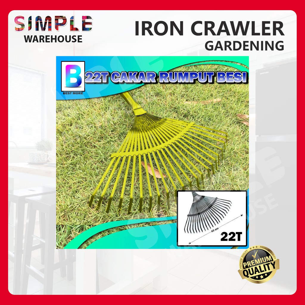 HEAVY DUTY METAL GRASS RAKE CRAWLER GARDENING 22 TEETH / Penyakar besi ...
