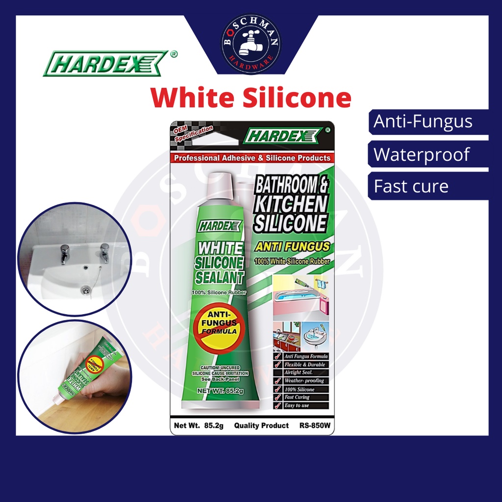 Hardex RS850W Bathroom & Kitchen White Silicone Rubber Gap Sealant ...