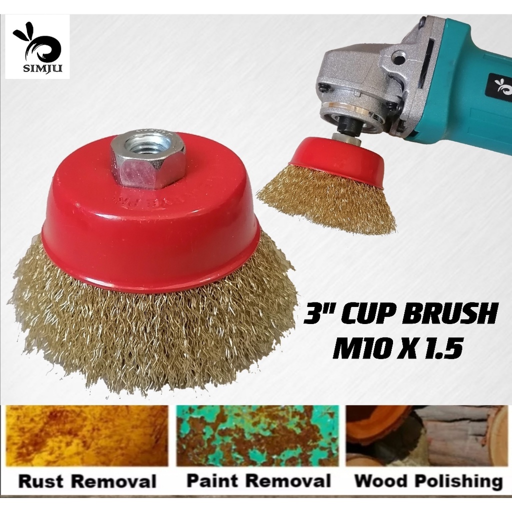 PEGATEC 3" (M10X1.5) Top Quality Wire Cup Brush With Brass Steel Wire ...