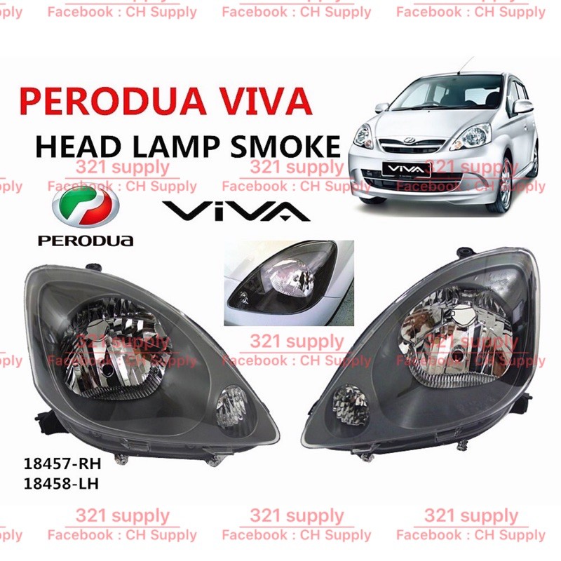 PERODUA VIVA HEAD LAMP SMOKE BLACK MT/MU // ELITE LAMPU DEPAN HITAM ...