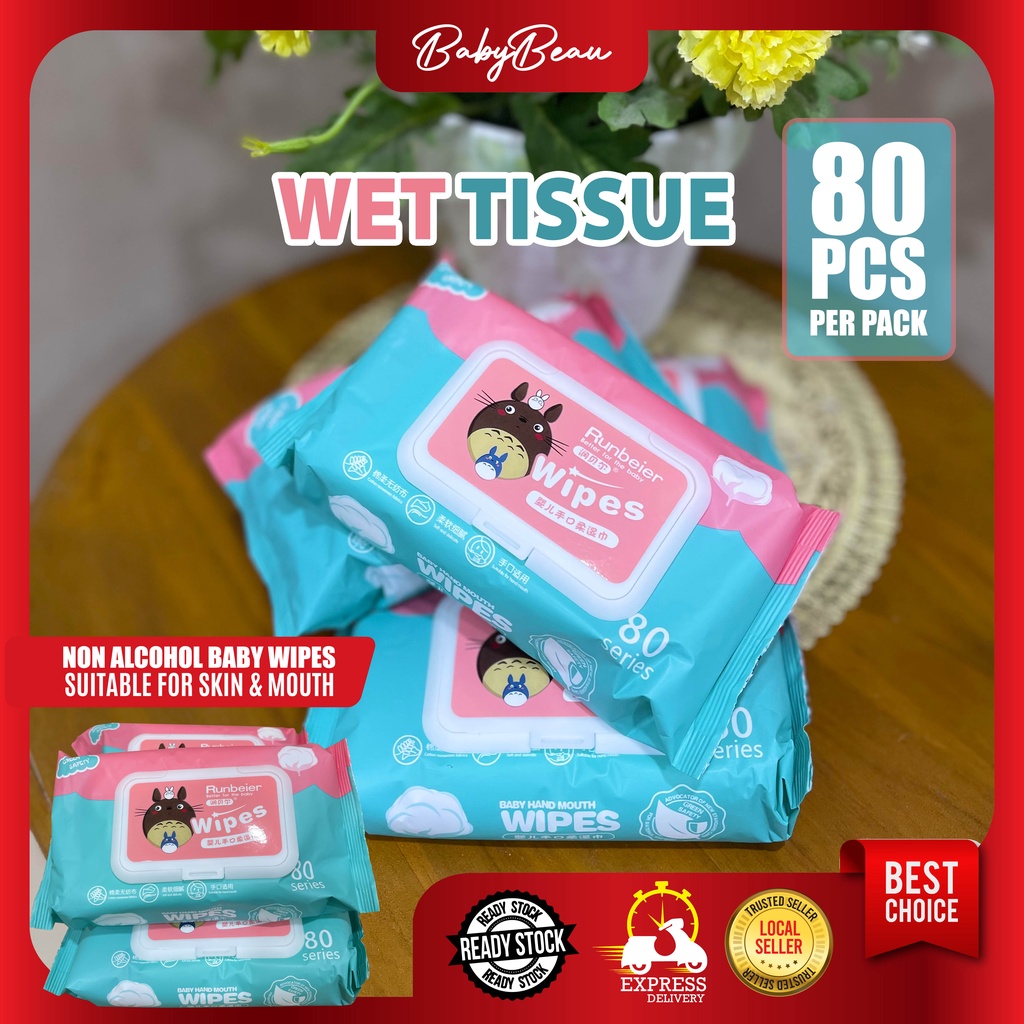 Baby wipes runbeier non alcohol baby wet tissue anti bacterial alcohol ...