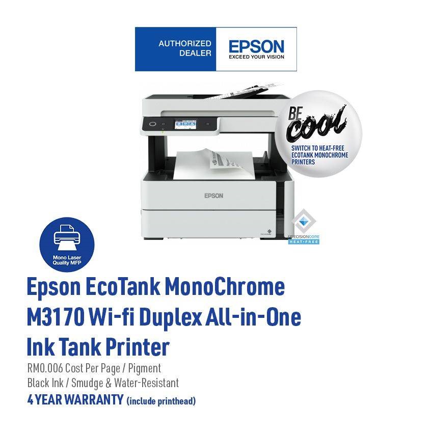 EPSON M3170 ECOTANK MONOCHROME ALL-IN-ONE PRINTER (PRINT,SCAN,COPY,WIFI ...