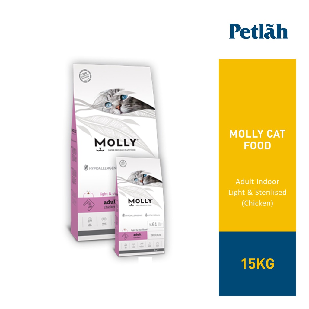 Molly Cat Food Adult Indoor Light & Sterilised Chicken 15kg | Shopee ...