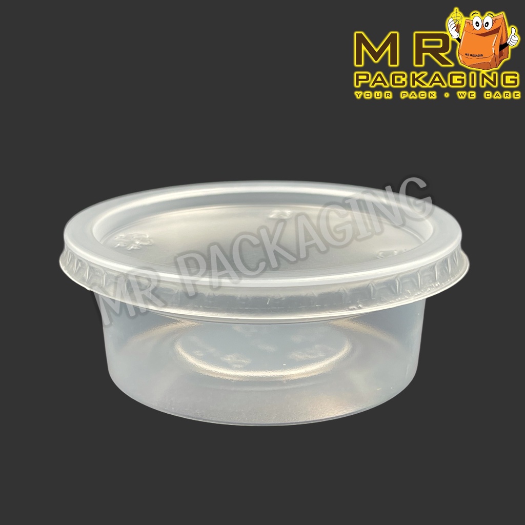 PK-2 2oz Round Container [ 50sets± ] 2 oz 50ml - Plastic PP Food Sauce ...