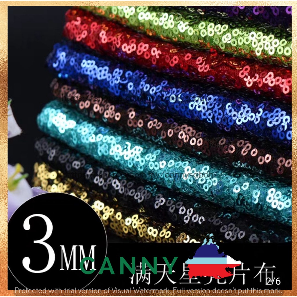 1 METER SEQUIN FABRIC PREMIUM SPARKLE 3MM / KAIN MANIK BERKILAT 3mm (1 ...