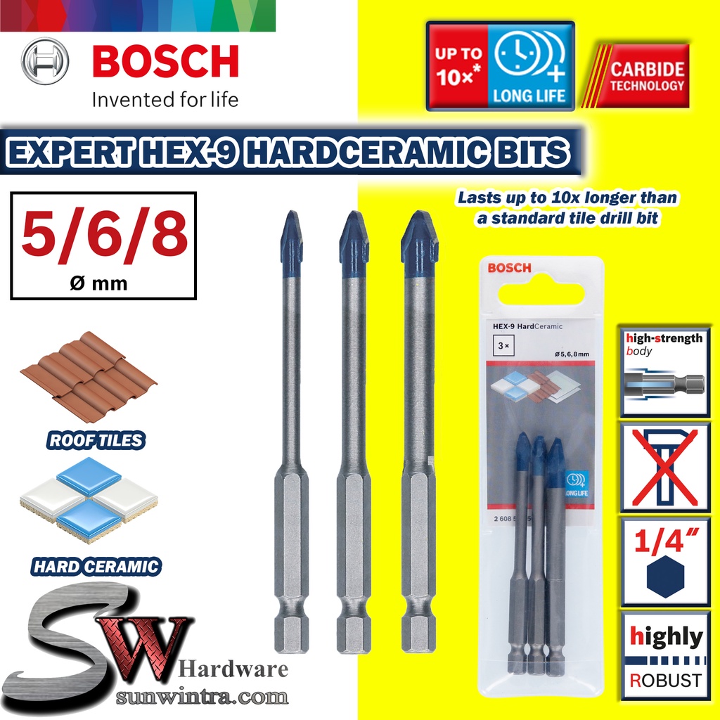 BOSCH 3pcs Expert HEX-9 Hard Ceramic Drill Bit Set 5MM 6MM 8MM ...