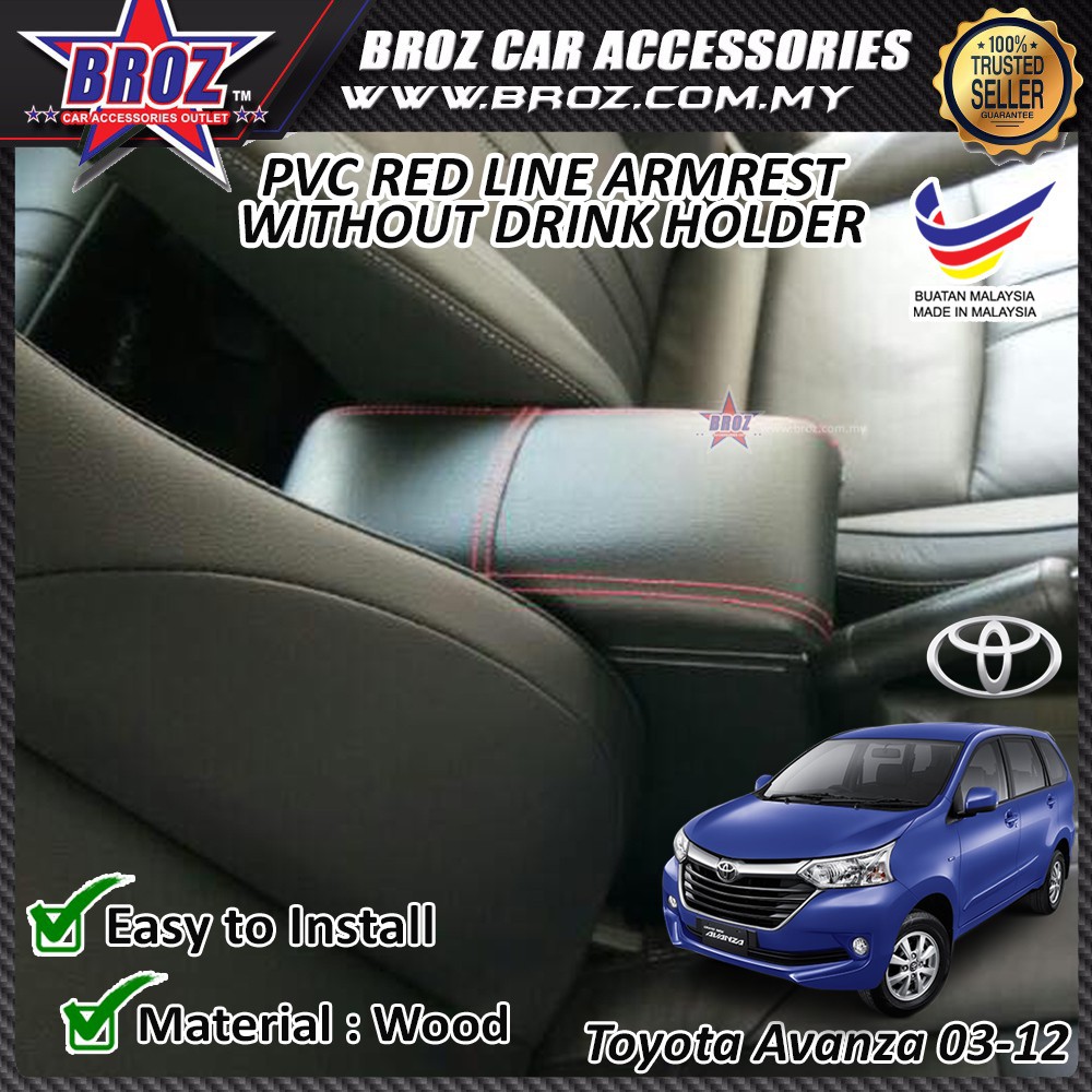 Broz Car Armrest PVC Red Line With Drink Holder For Toyota Avanza 2003 ...