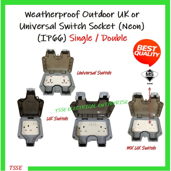 13A Outdoor Wall Switch Socket IP66 WeatherProof Power Outlet UK ...