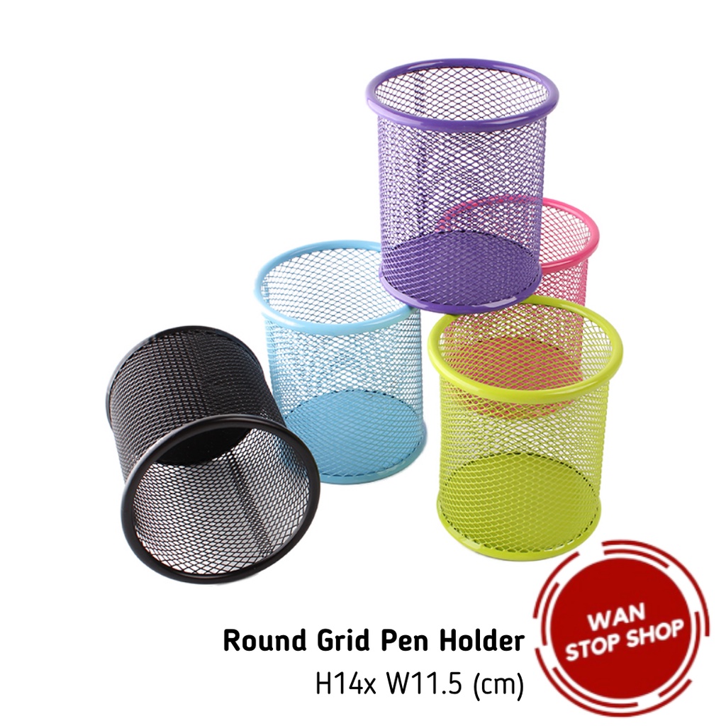 Round Grid Pen Holder Supplies Desktop Storage Holder Multifunctional ...