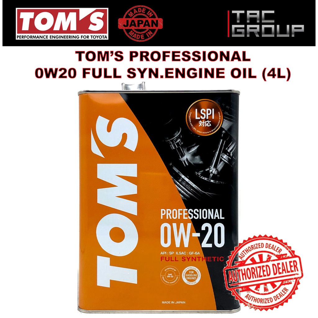 TOM'S 0W20 4L Fully Synthetic SP LSPI Engine Oil Car Lubricant 0W-20 ...