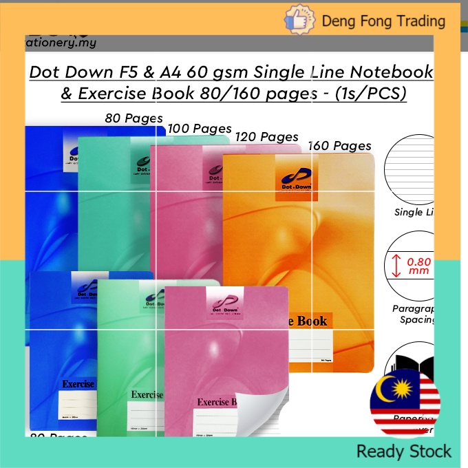Dot Down F5 & A4 60 gsm Single Line Notebook & Exercise Book 80/100/120 ...