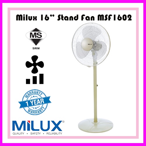 MILUX 16" 3 BLADE 3 SPEEDS STAND FAN MSF1602 KIPAS BERDIRI (3years ...