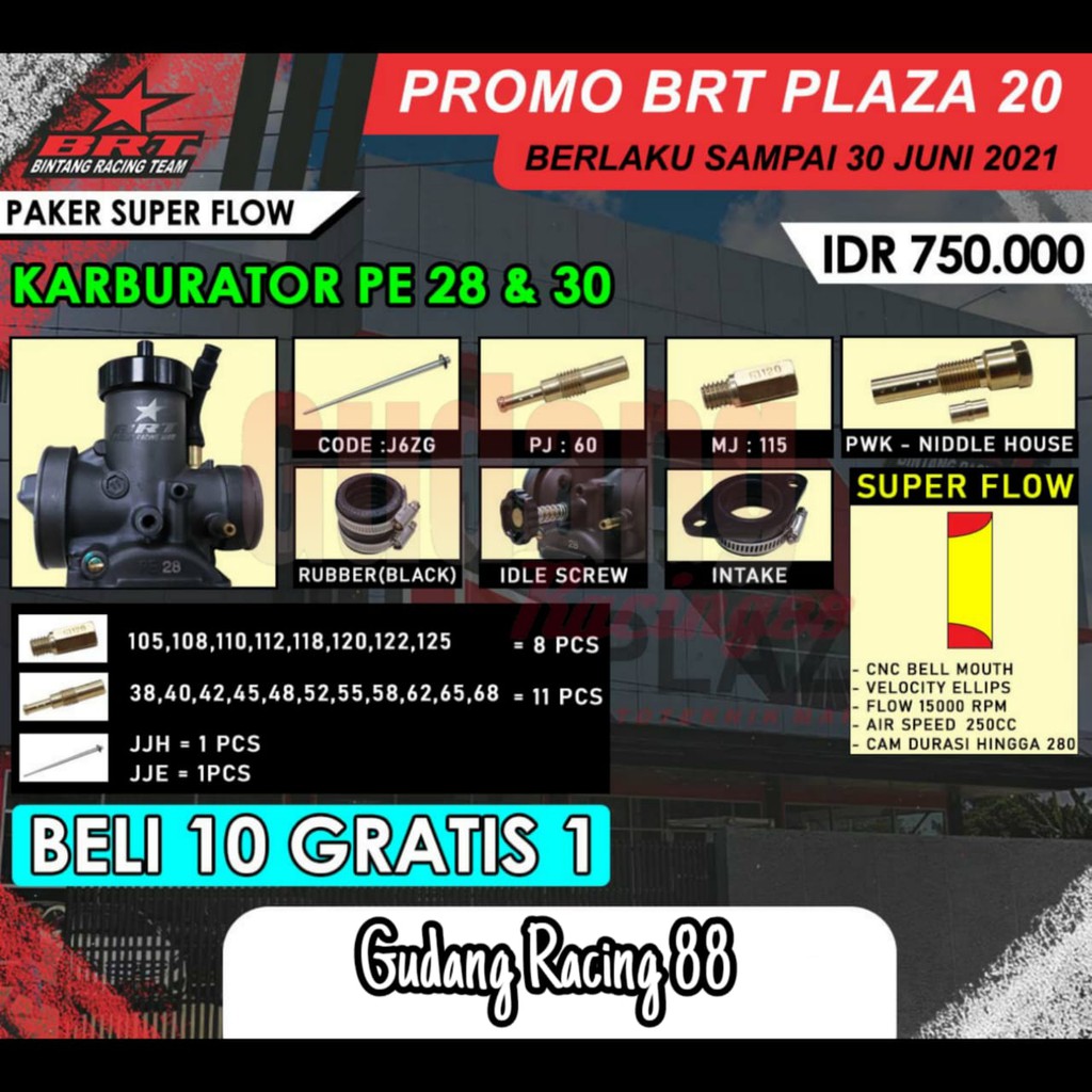 (GR88) Super FLOW CARBURETOR / CARBURETOR BRT PE 28 & PE 30 - BRT PLAZA ...