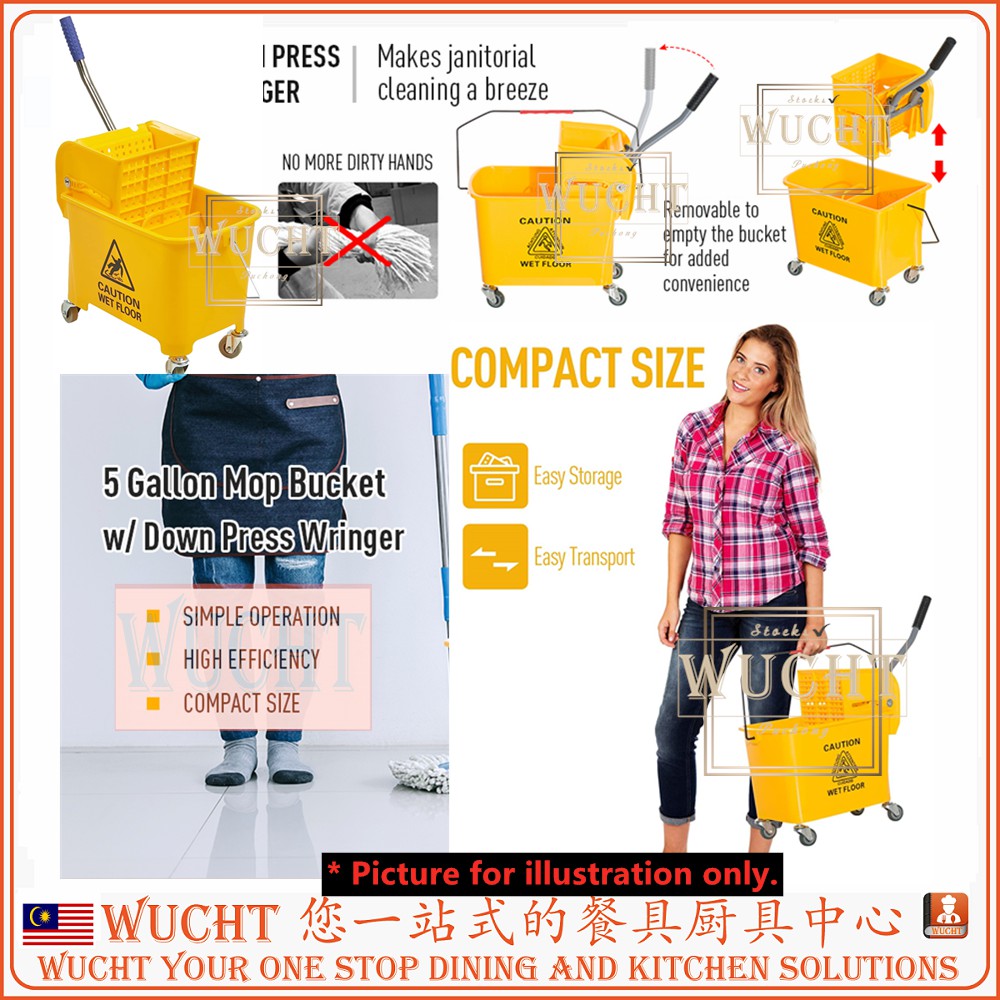 【WUCHT】Mobile Mop Bucket with Wringer 20Litre Down Press - Mop Bucket ...