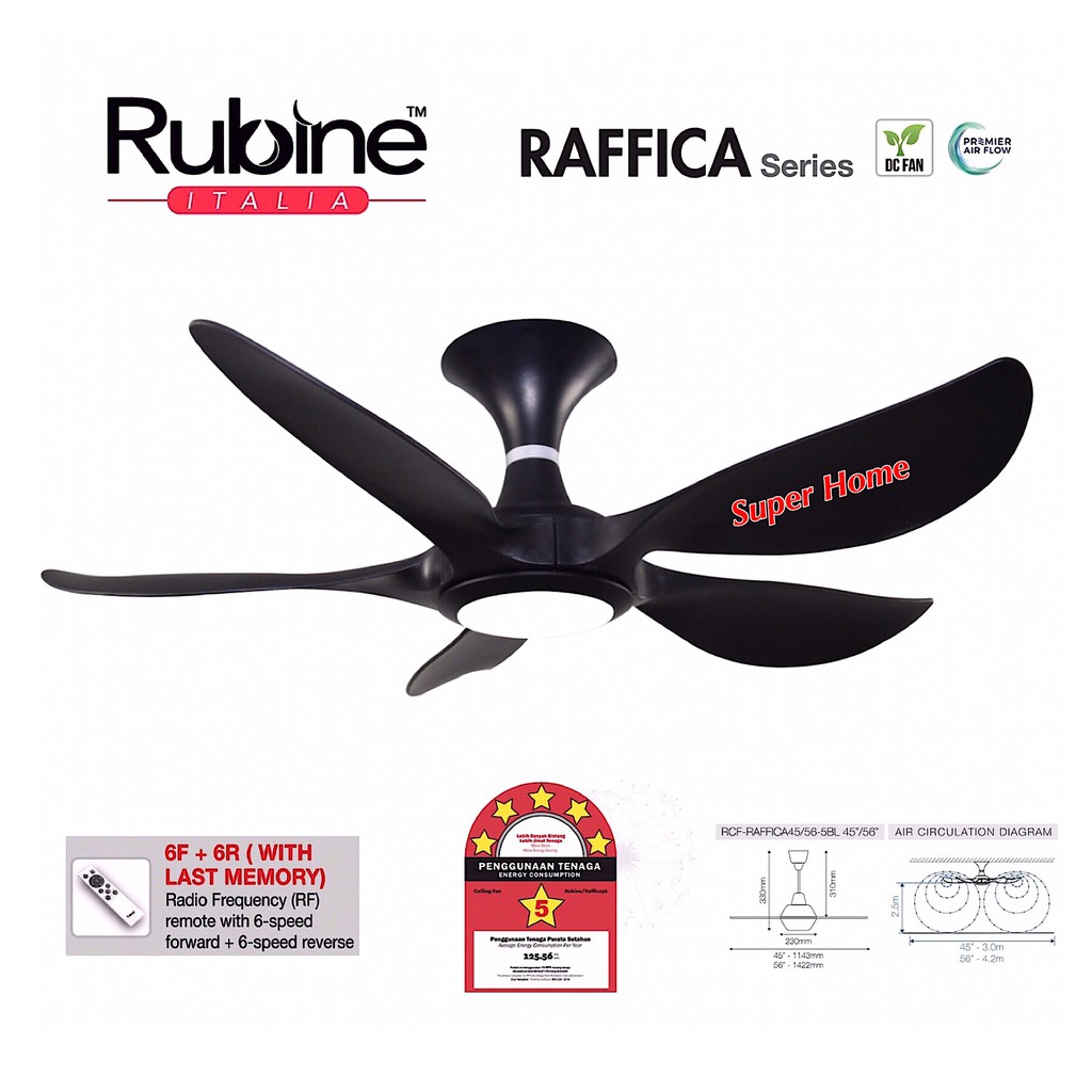 Rubine DC Motor Inverter Ceiling Fan TRI-Colour LED Light RCF-RAFFICA45 ...