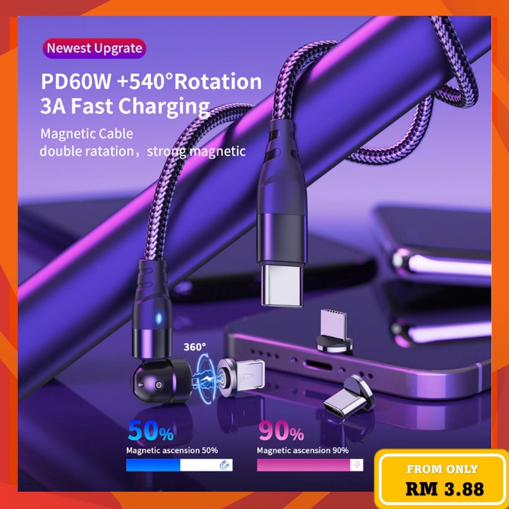 ReadyStock Magnetic 5A Fast Charger LED Light Micro USB / Type-C Quick Charging Cable for iP ...