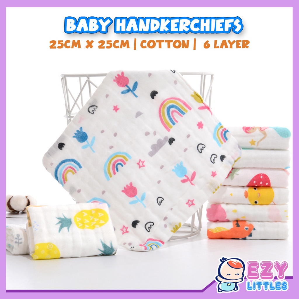 EZYLITTLES 25cx25cm Baby Handkerchiefs Cotton Newborn Soft Cotton Sapu ...