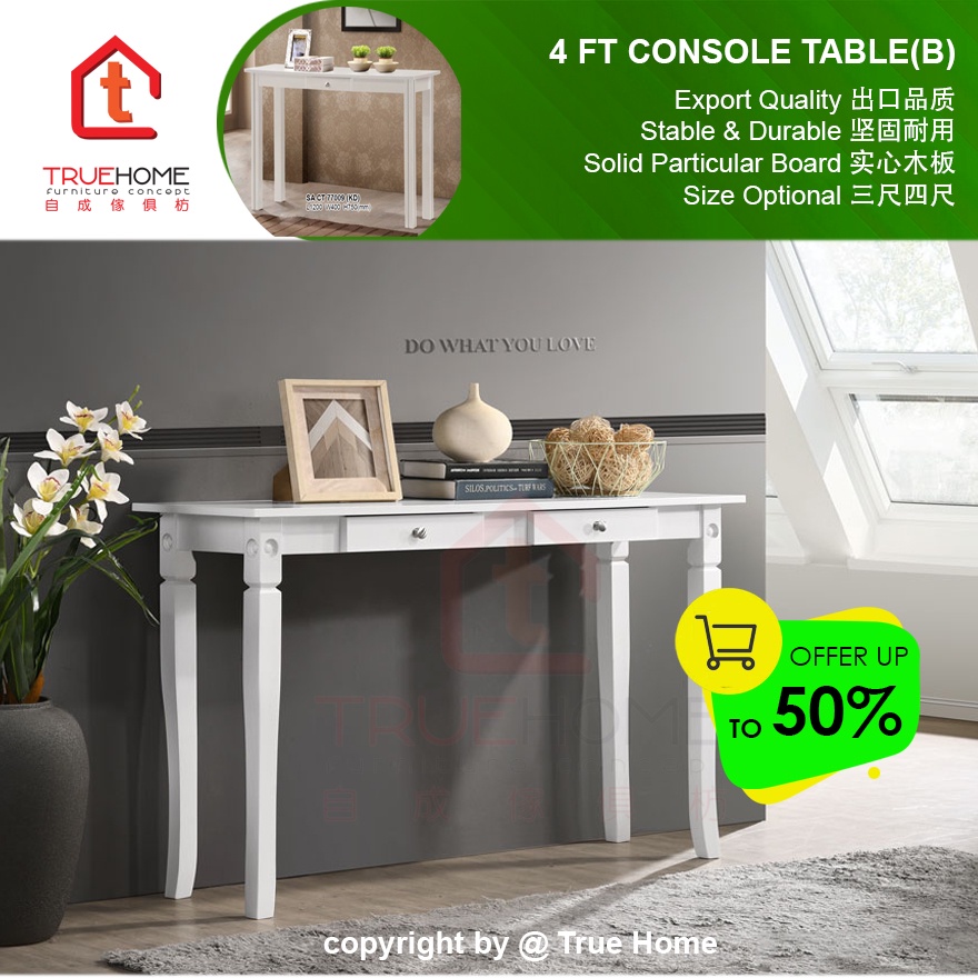 True Home 3ft and 4ft Multipurpose Console table White Colour / Meja ...