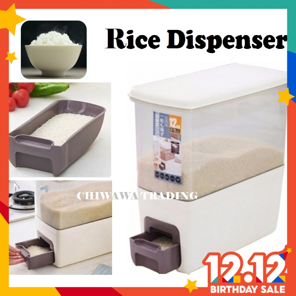 Japanese Rice Dispenser Food Storage Plastic Container Box 12kg Measure ...
