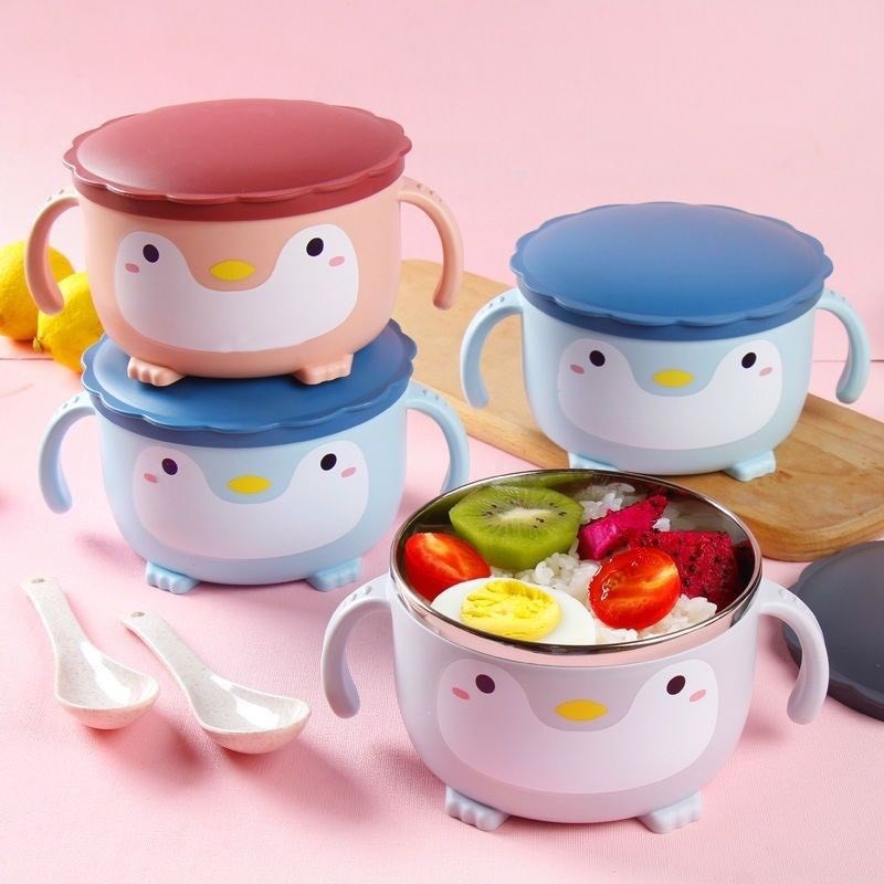 Super cute penguin-shaped stainless steel bowl for eating rice ...