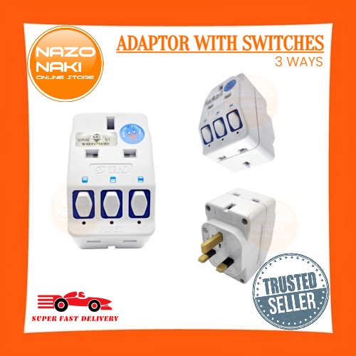 3 Way Adapter with Switch Socket Extantion Adaptor Extension Plug ...