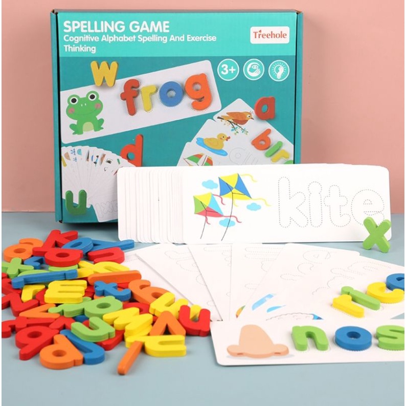 Wooden Alphabet Spelling Blocks Wooden Matching Letter Puzzle Game for ...