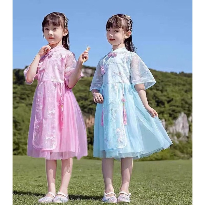 CNY 3-12Y Children Girls Traditional Chinese Cheongsam Costume Hanfu ...