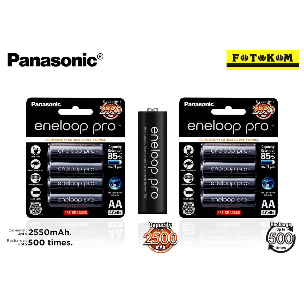 Panasonic Eneloop Pro Aa Rechargeable 4x Aa 2550mah Battery Bk 3hcce