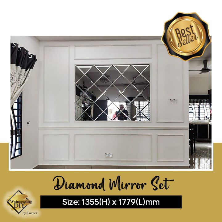 Set 5.83x4.44ft Diamond Mirror Bevel Mirror Wainscoting Deco Wall ...