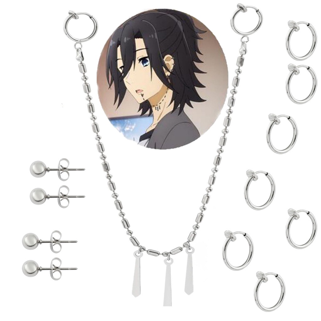 Izumi Cosplay Earrings Anime Horimiya Miyamura Lip Piercing Chain Set ...