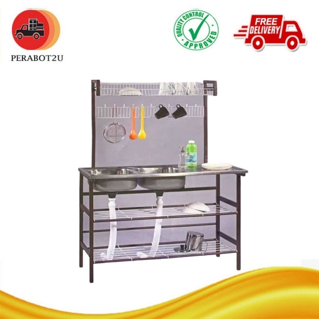 P2U 3V rak 2 sinki/rak besi/rak sinki/sink rack/dish rack | Shopee Malaysia