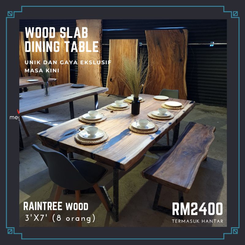 MEJA MAKAN KAYU BALAK DINING TABLE WOOD SLAB | Shopee Malaysia