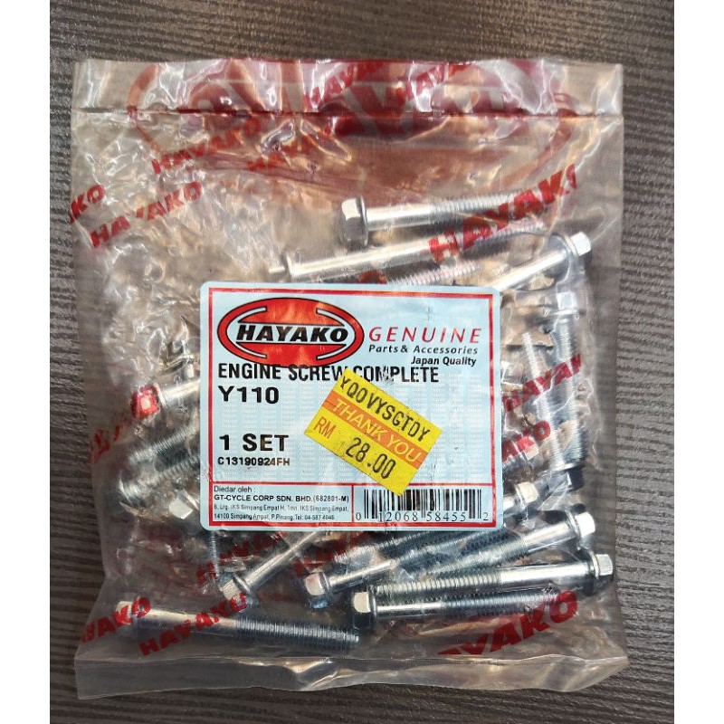 Skru Enjin Engine T8 Complete Set Yamaha Y110/Kriss110/ Y100 / Y150 ...