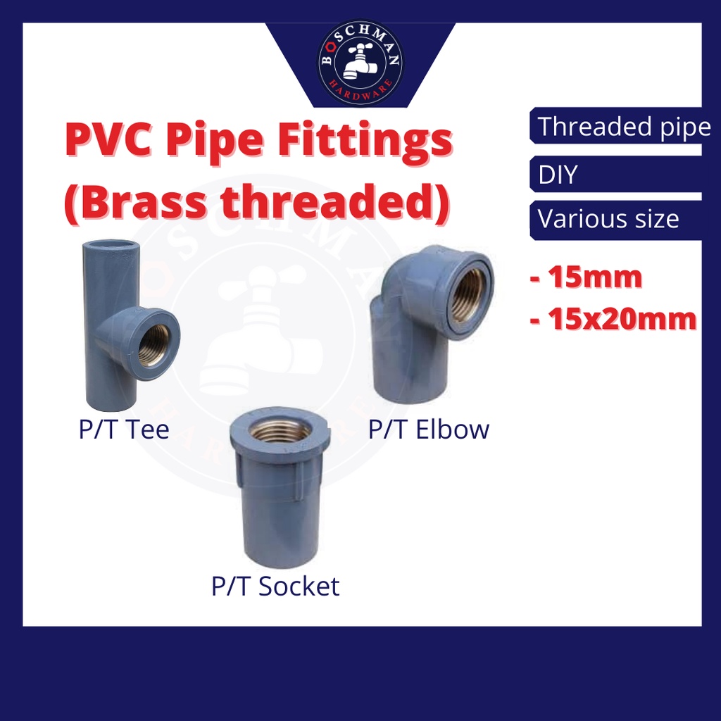 Brass Threaded PVC Pipe Joint Fitting Penyambung Paip PVC Grey Pipe ...