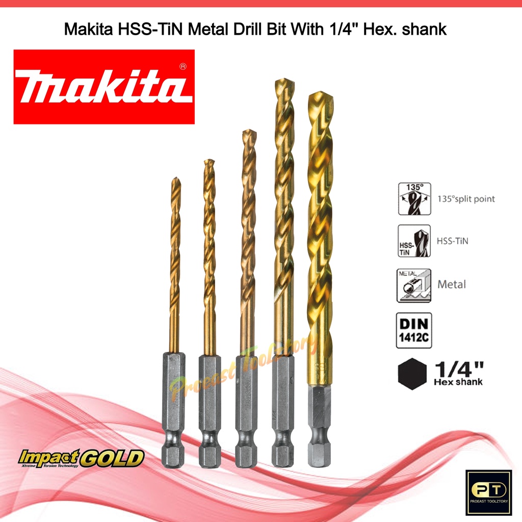 Makita HSS-TiN Metal Drill Bit With 1/4'' Hex. shank ( 3mm-12mm ) | Shopee Malaysia