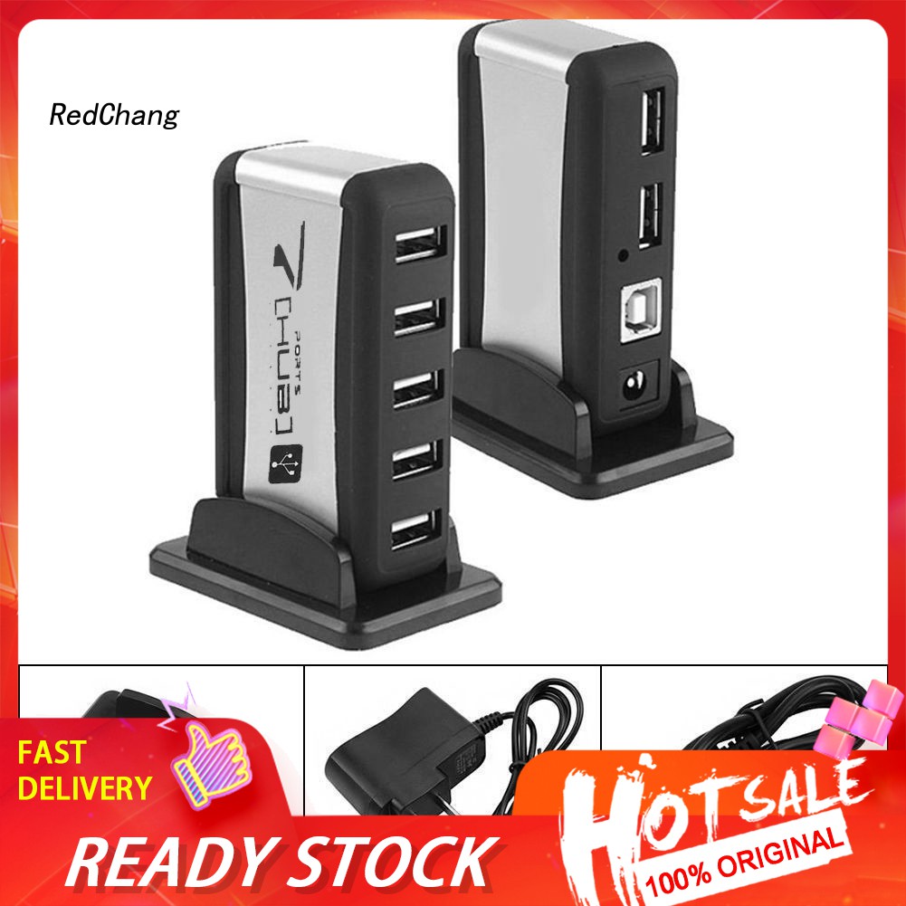 SC♧Portable 7 Port High Speed USB 2.0 HUB with Power Adapter 50cm 5V ...
