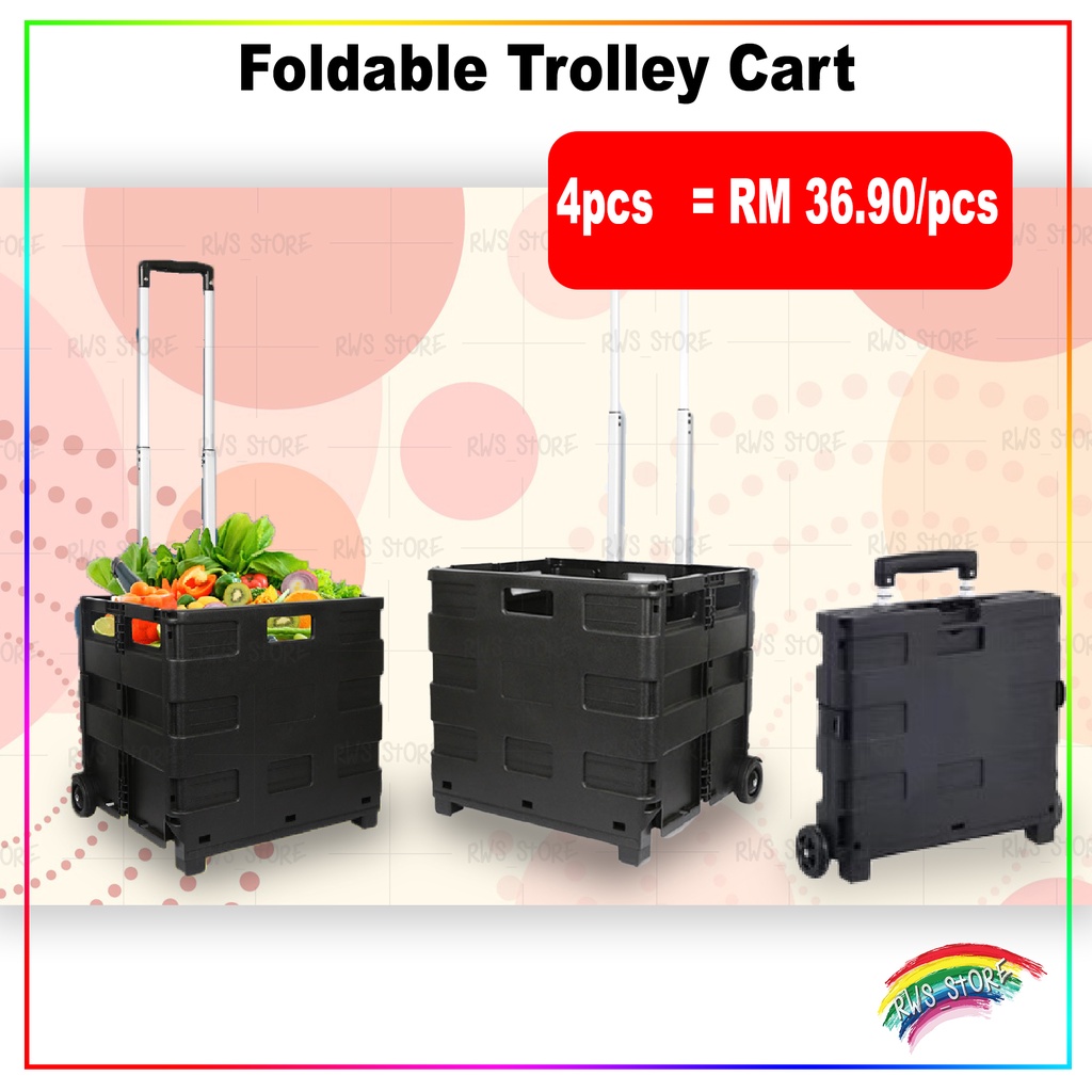 Foldable Trolley Cart 折叠购物车Troli Boleh Lipat dengan Roda | Shopee Malaysia