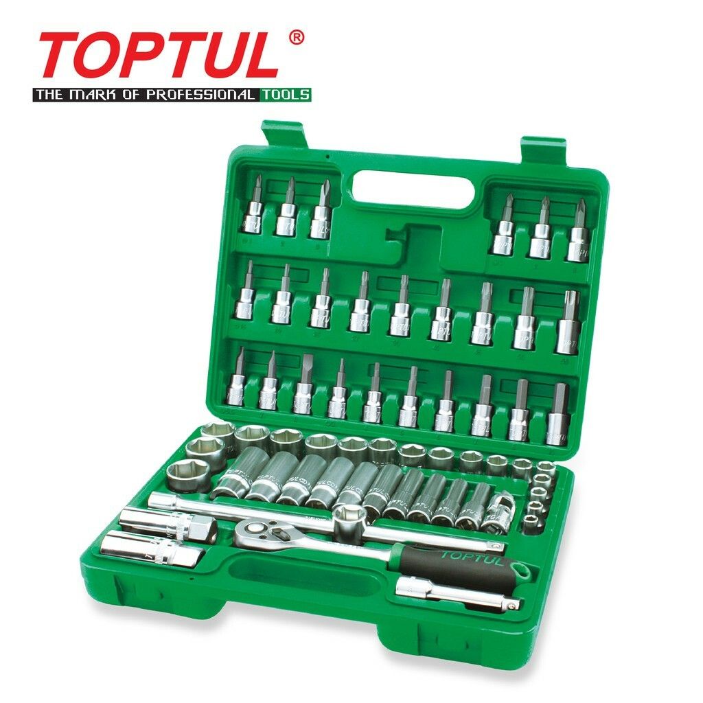 TOPTUL 60PCS Professional Grade 3/8" DR. Flank Socket Set GCAI6001 ...