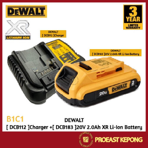 DEWALT - [ DCB183 ] 20V 2.0Ah XR Li-Ion BATTERY + [ DCB112 ] 10.8V-18V ...
